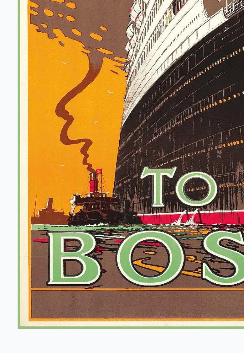 Cunard Ships Line Vintage Travel Poster, Boston to Liverpool 1930 ...