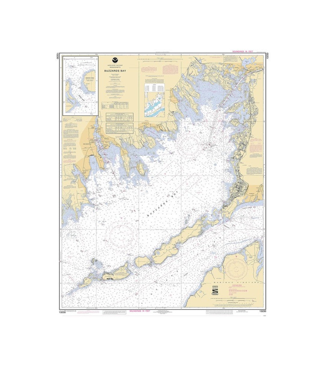 BUZZARDS BAY NAUTICAL Map Replica Print 1977, From Onset to Padanarum ...