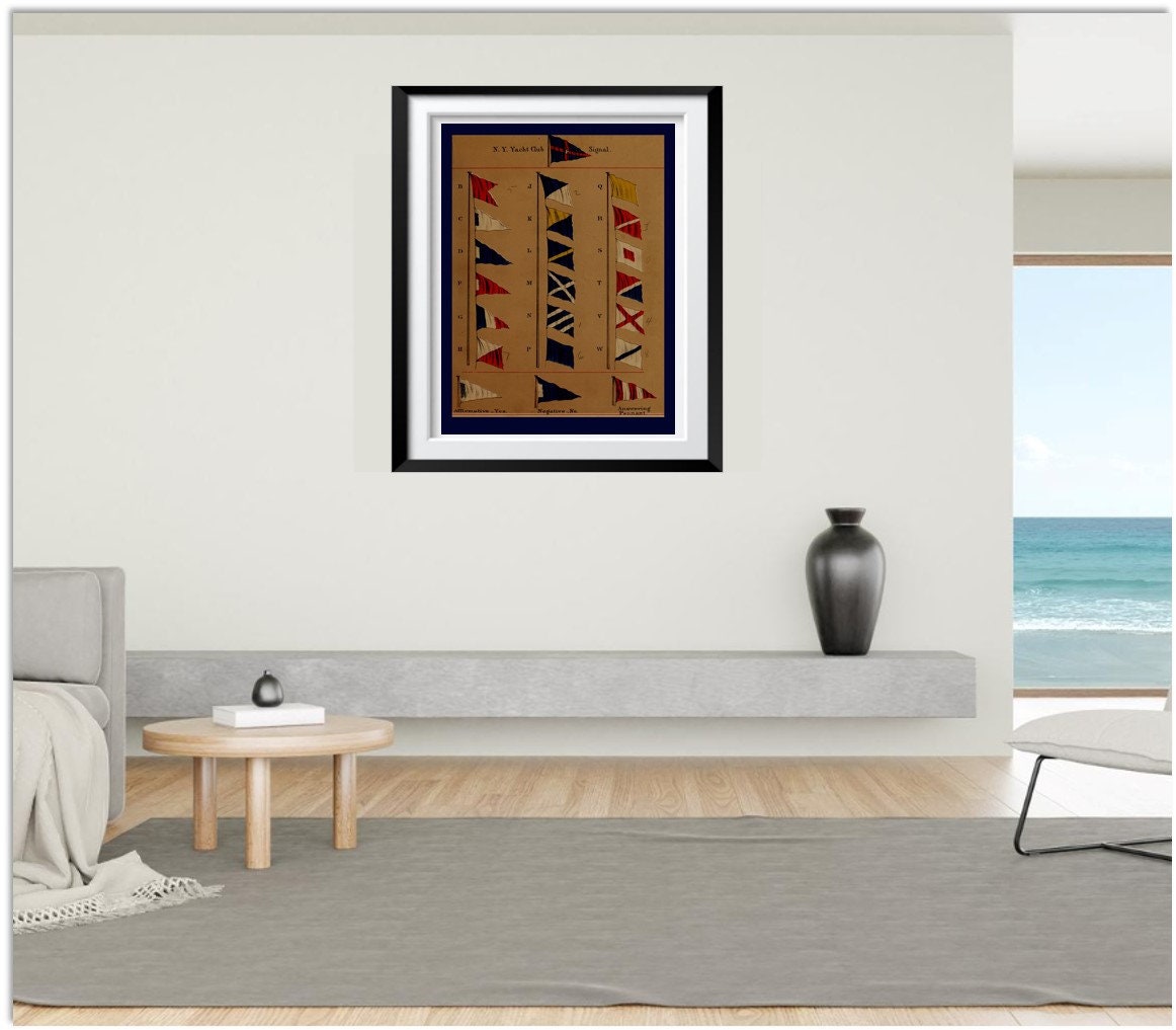 Vintage Nautical Decor 1874, Yacht Racing Signal Flags Chart, Replica ...