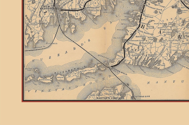 OLD COLONY LINE Railroad Map Replica Print 1888 - Tracks From Taunton ...
