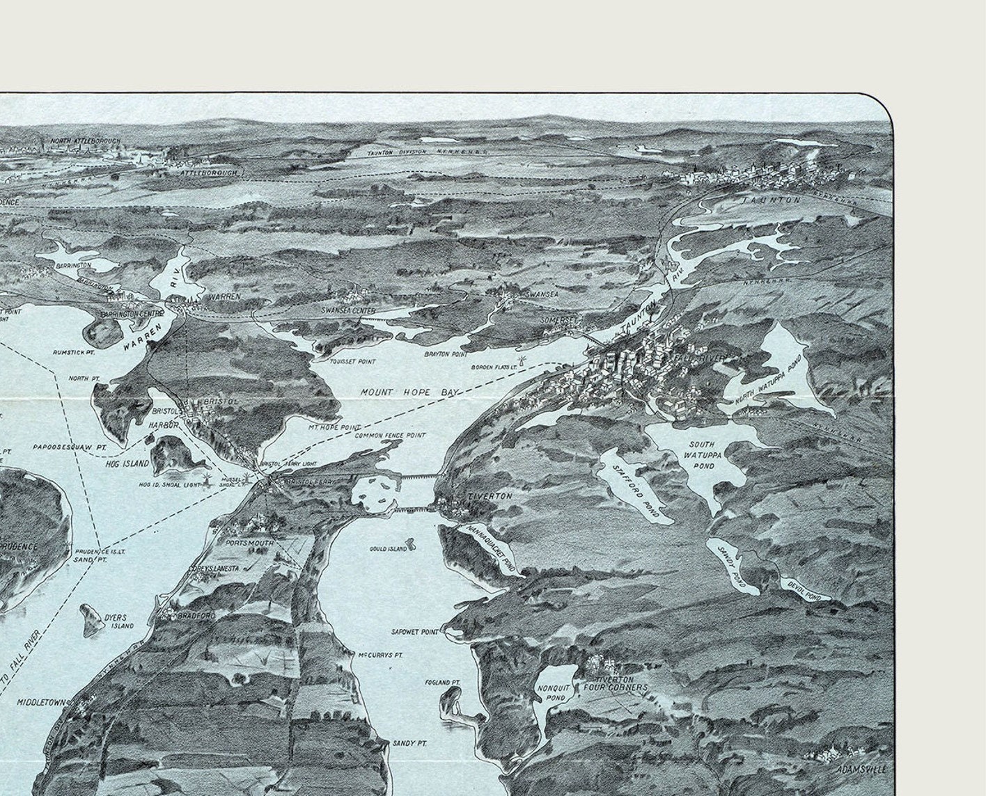 NARRAGANSETT BAY Coastal Steamer Line Routes Map Replica 1907 ...