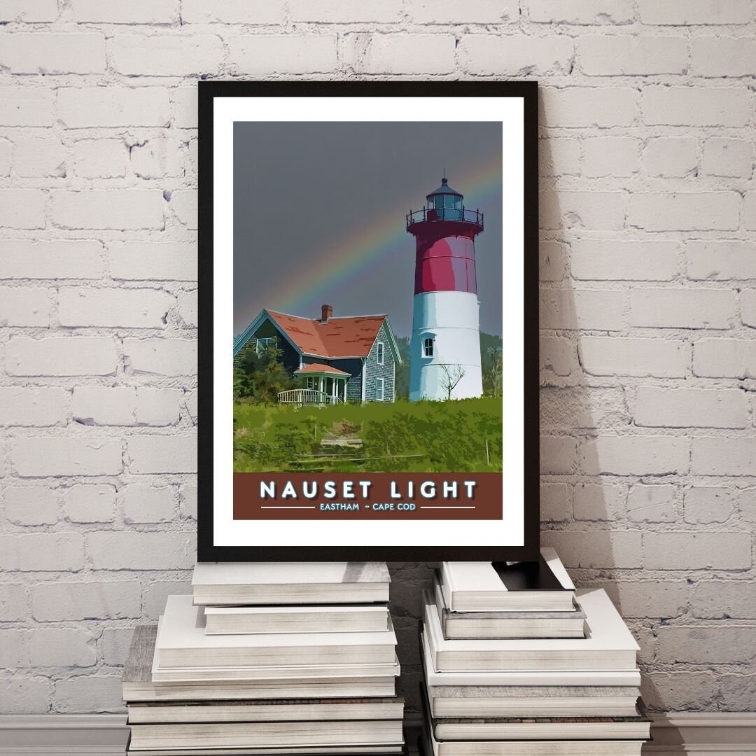 Nauset Lighthouse Cape Cod, Vintage Retro Style Travel Poster, Nautical ...