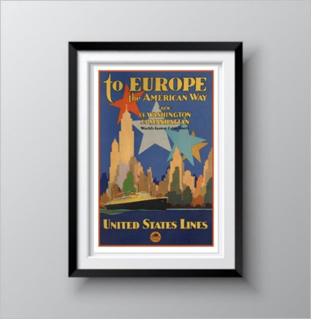 Vintage Passenger Ship 1930s Reproduction Poster, SS Manhattan Ocean ...