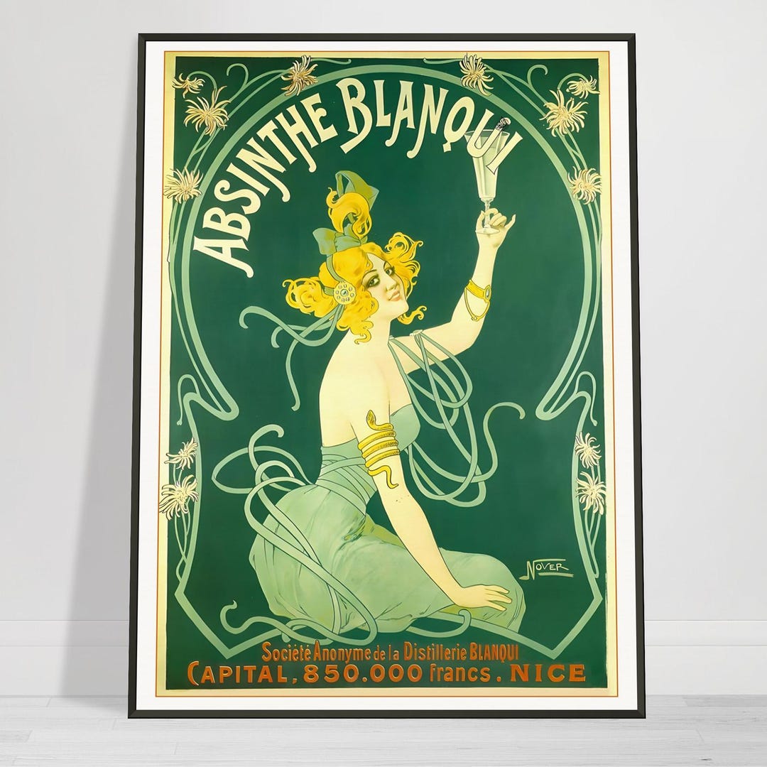 VINTAGE ABSINTHE BLANQUI Art Nouveau Poster, 1900, Paris France, Food ...