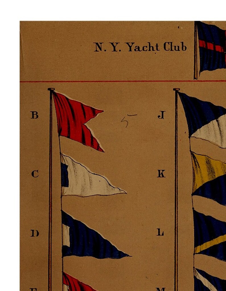 Vintage Nautical Decor 1874, Yacht Racing Signal Flags Chart, Replica ...