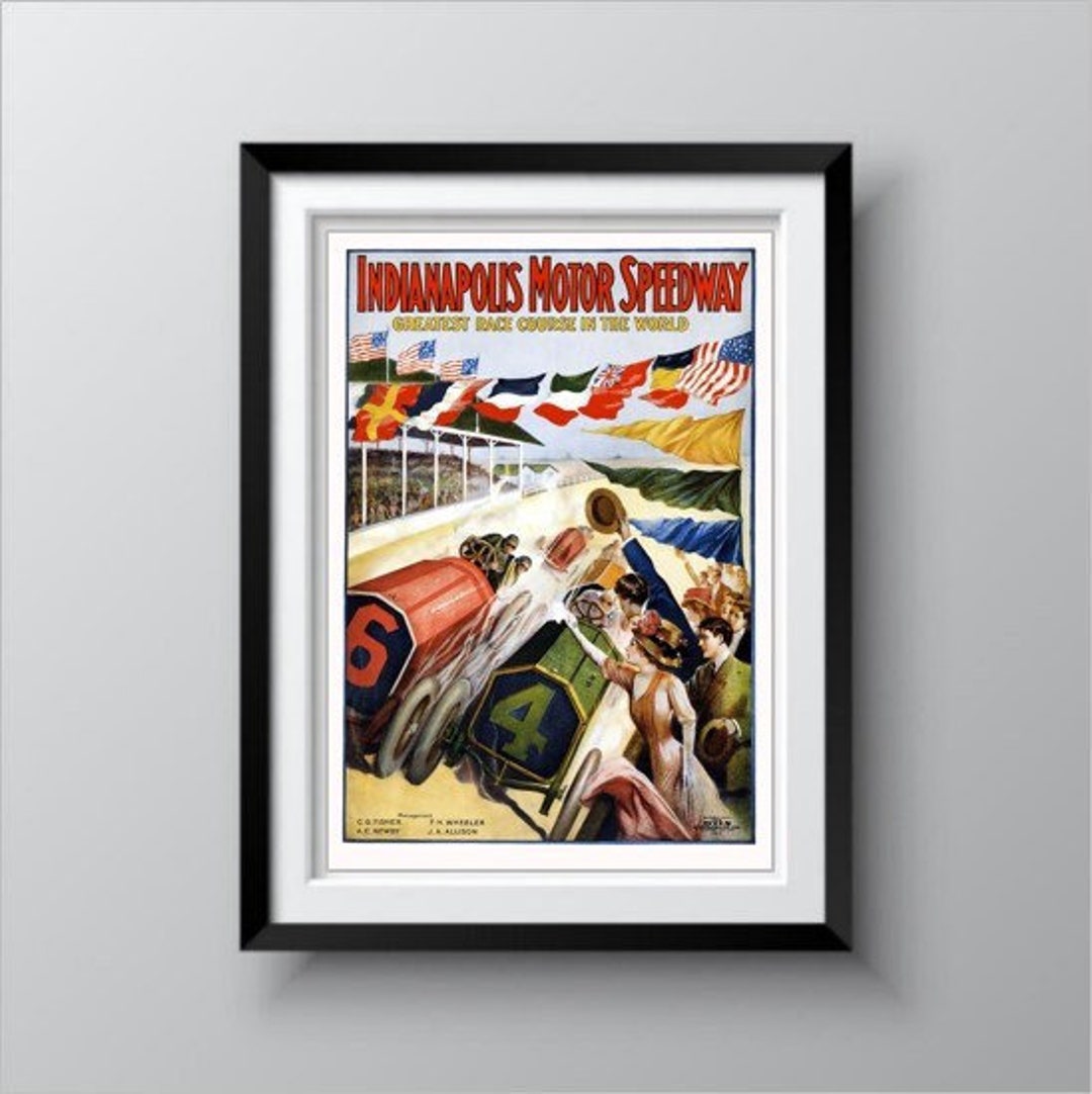 INDIANAPOLIS 500 Motor Speedway 1909, Vintage Auto Racing Poster ...