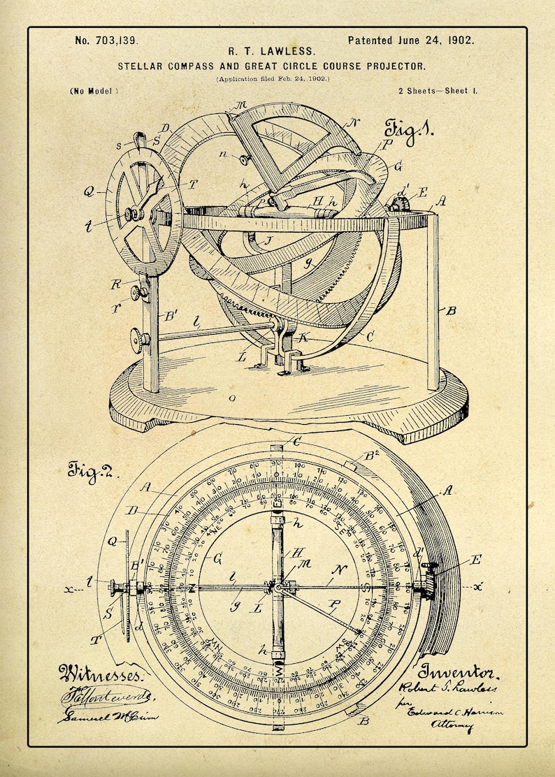 VINTAGE CELESTIAL NAVIGATION Compass Print Replica 1902 - Unique ...