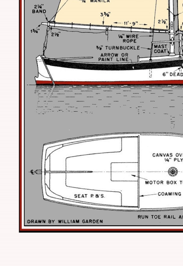 Vintage Sailboat Design Poster, 1958 Sail, Hull and Deck Plan, Black ...