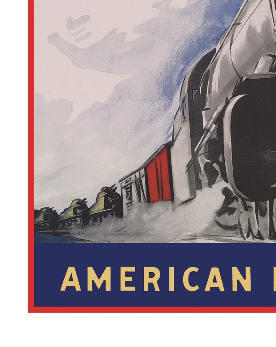VINTAGE AMERICAN RAILROAD, 1942 Rail Freight Poster, Steam Locomotive ...