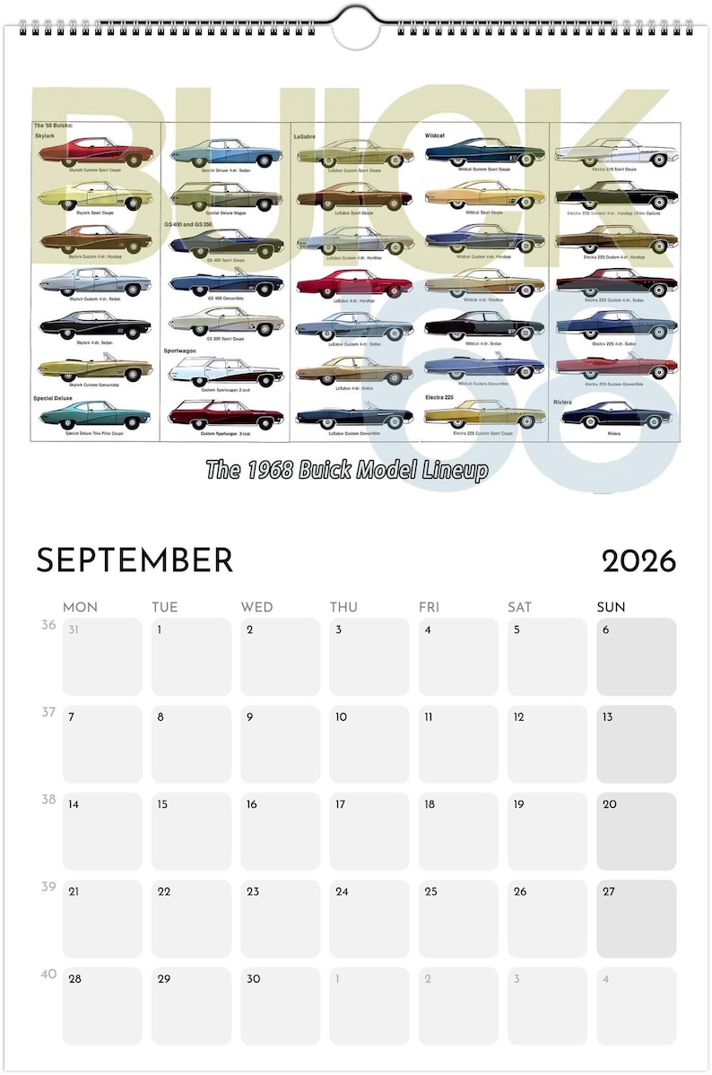 2026 Buick Classic Cars Calendar, Models Years 1960–1971, (version for ...