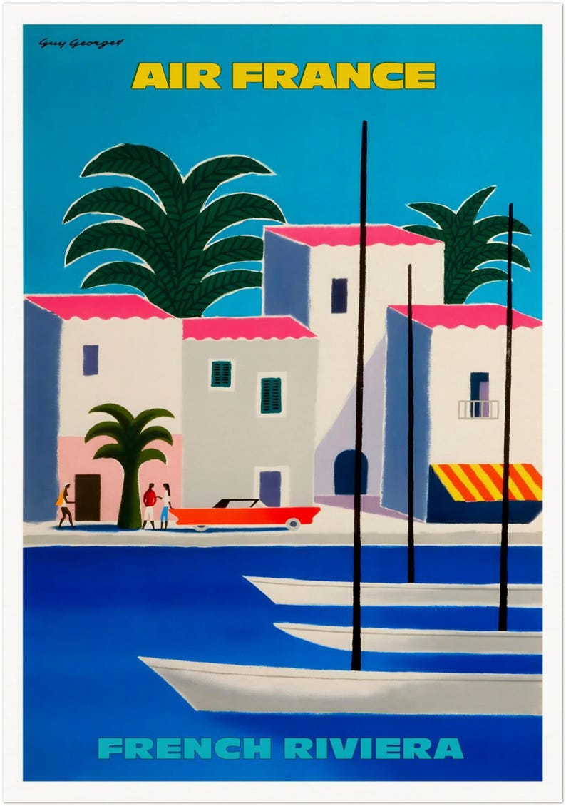 1963 Air France French Riviera Poster – Mid Century Travel Art Print ...