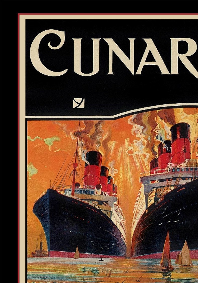 Vintage Cunard Line Passenger Ship Poster, Antique 1912, Vintage Ocean ...