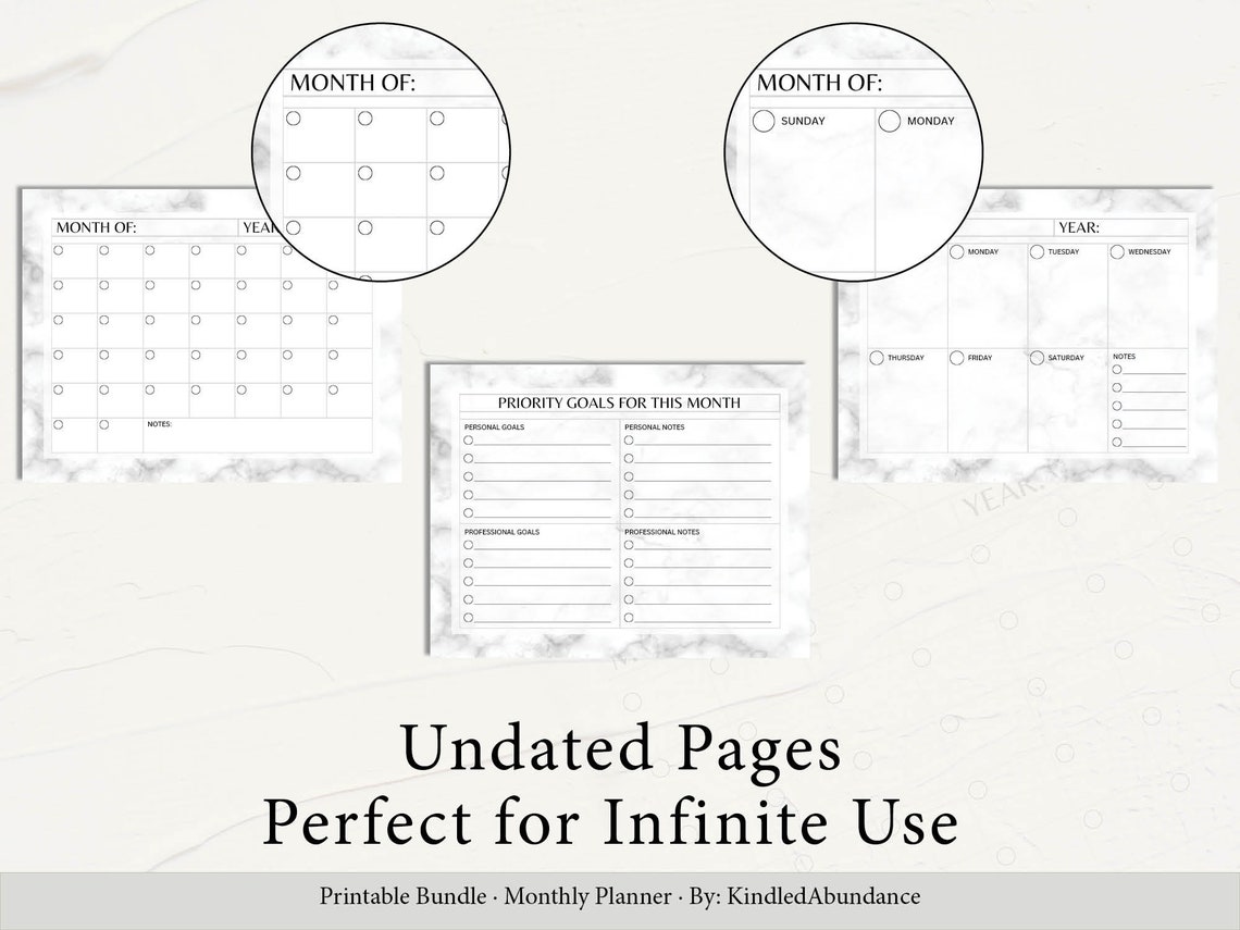 Undated Monthly Planner, Weekly Planner, Printable Planner, Planner Set ...