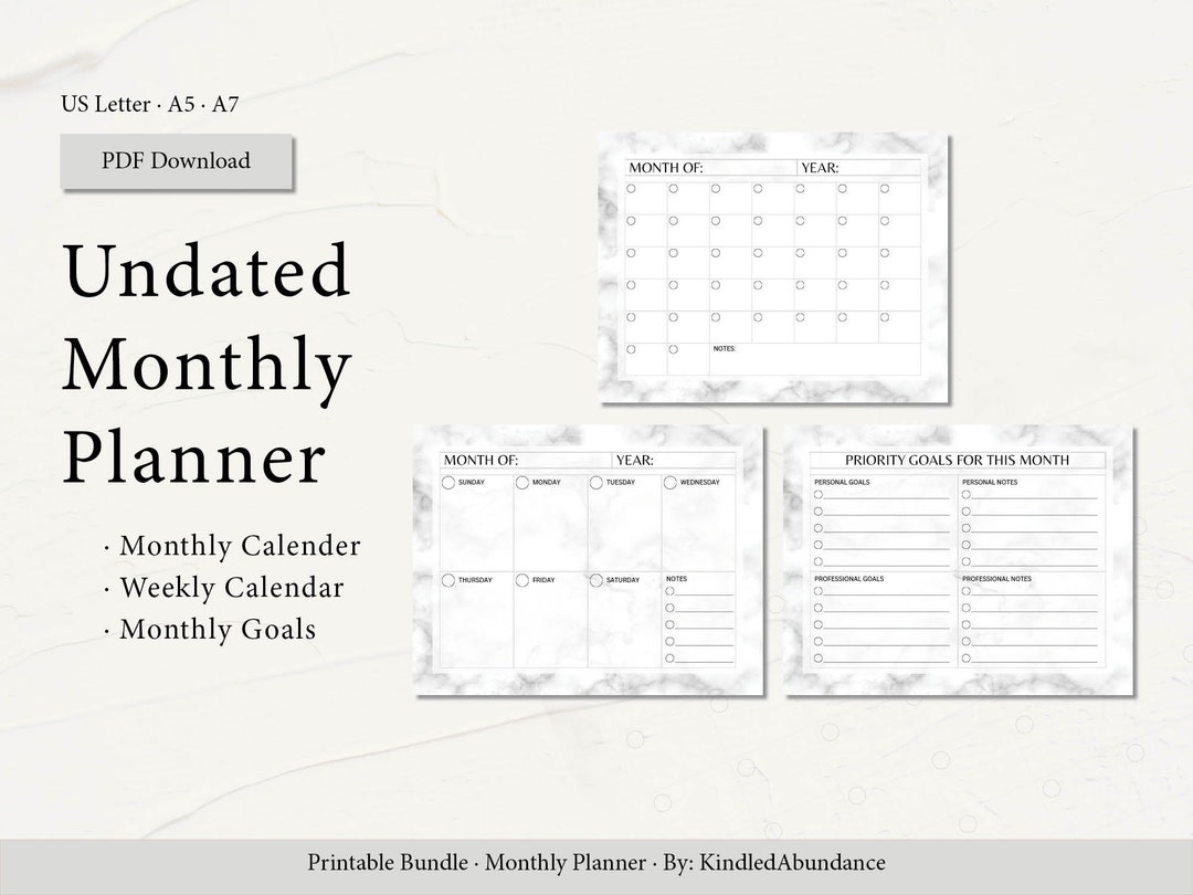 Undated Monthly Planner, Weekly Planner, Printable Planner, Planner Set ...