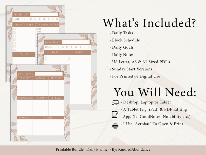 Undated Daily Planner, Printable Planner, Planner Set, Planner Agenda ...