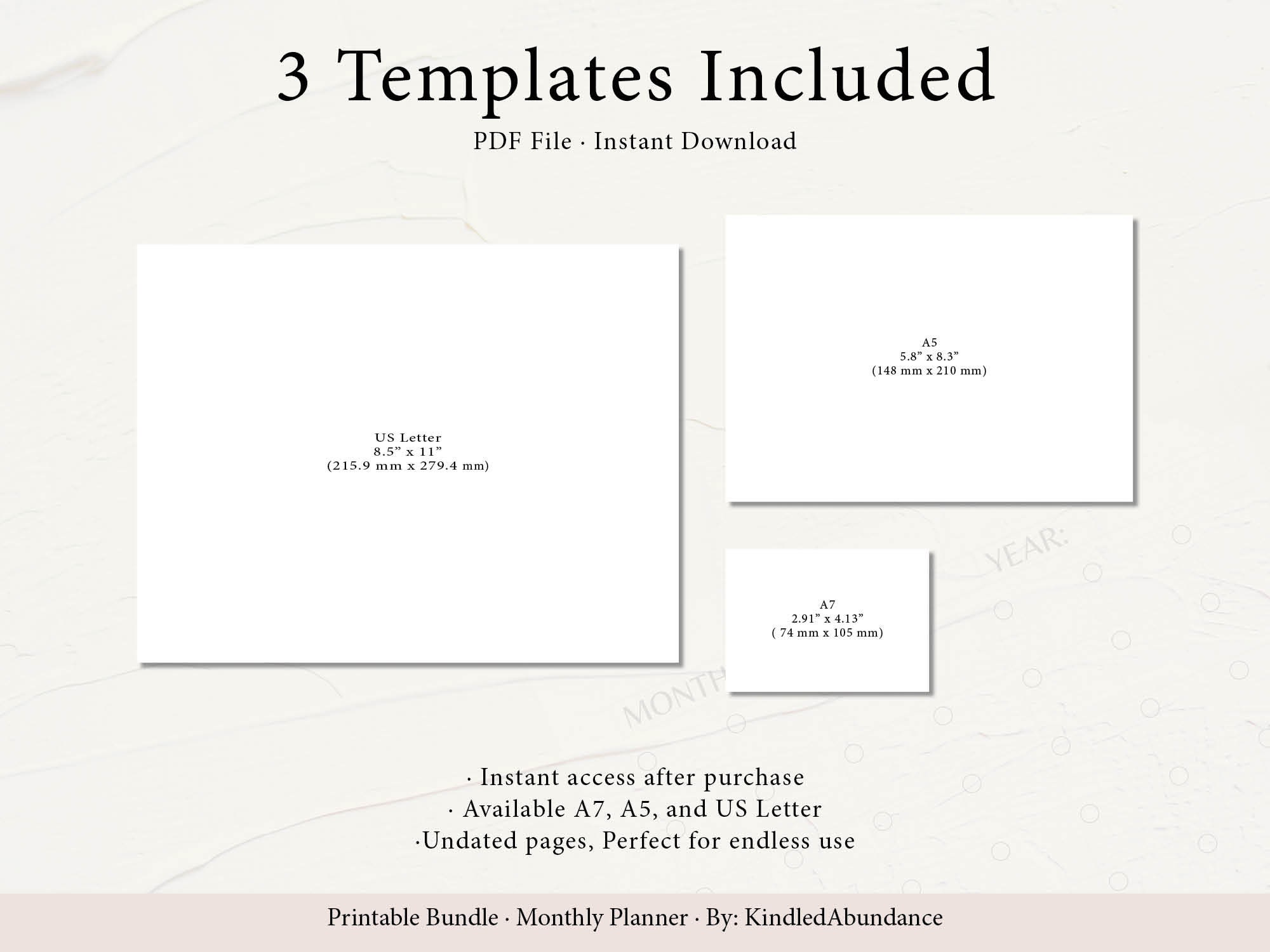 Undated Monthly Planner, Weekly Planner, Printable Planner, Planner Set ...