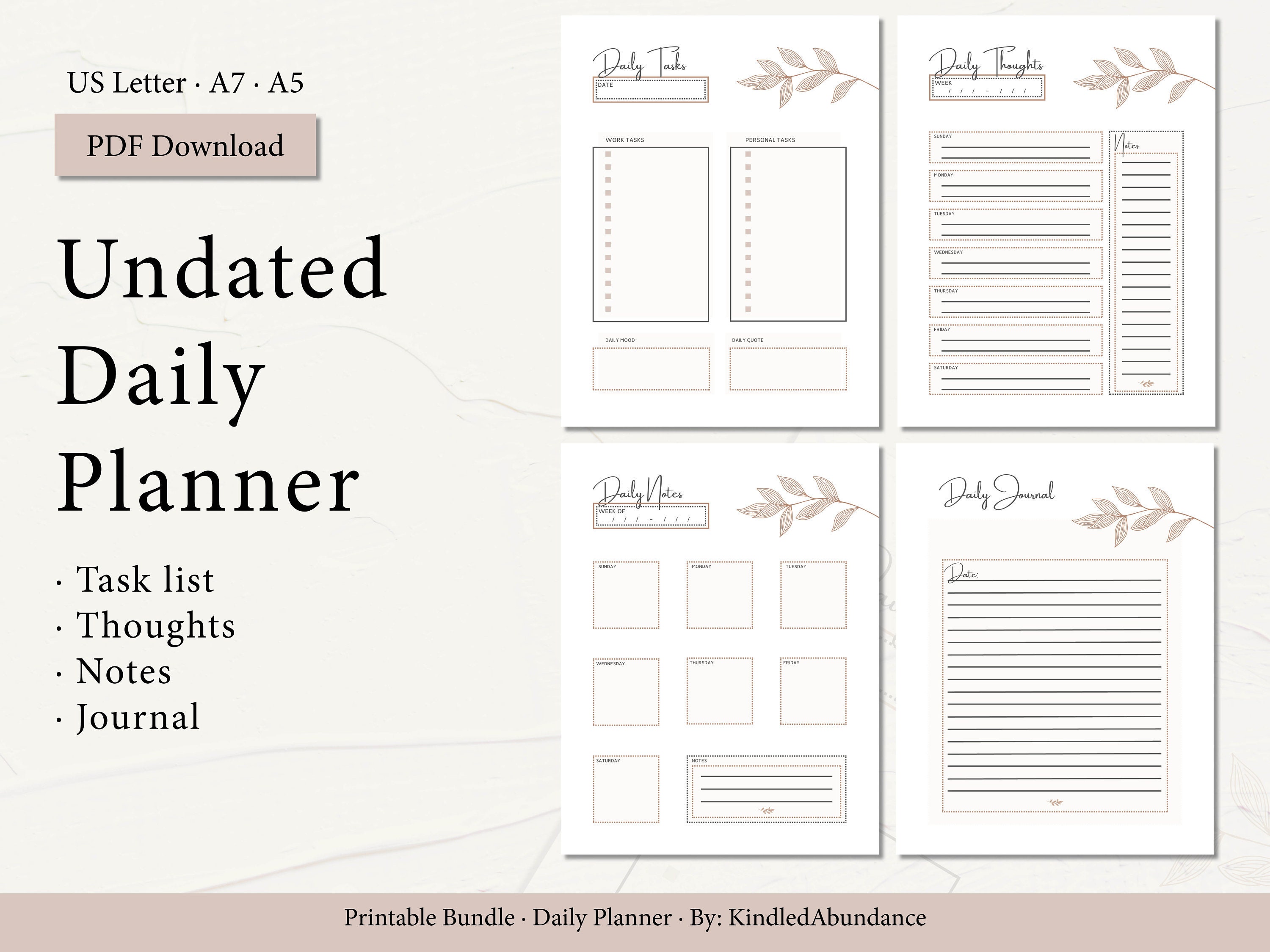 Undated Daily Planner, Printable Planner, Planner Set, Planner Inserts ...