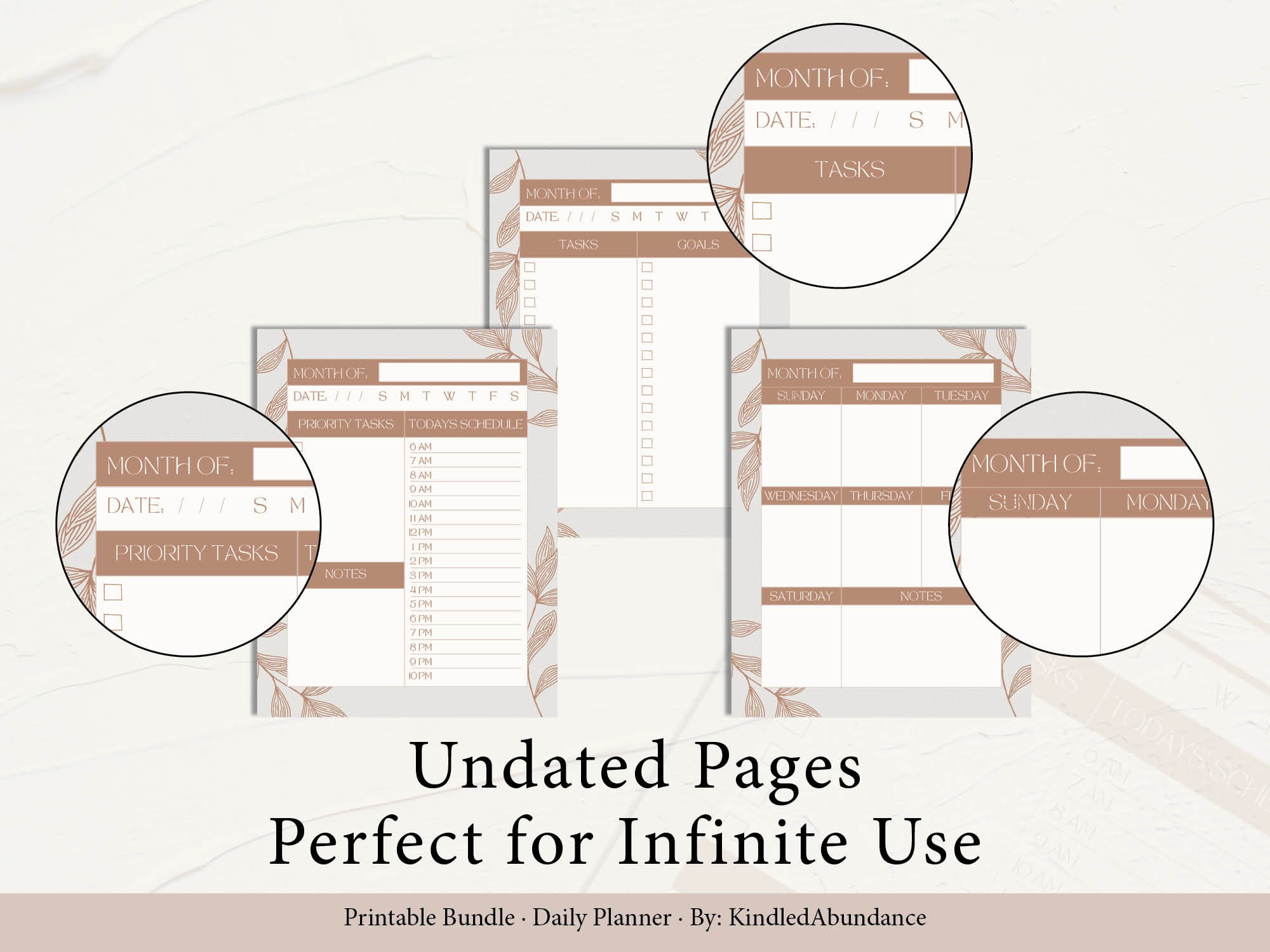 Undated Daily Planner, Printable Planner, Planner Set, Planner Agenda, Instant Download, PDF ...