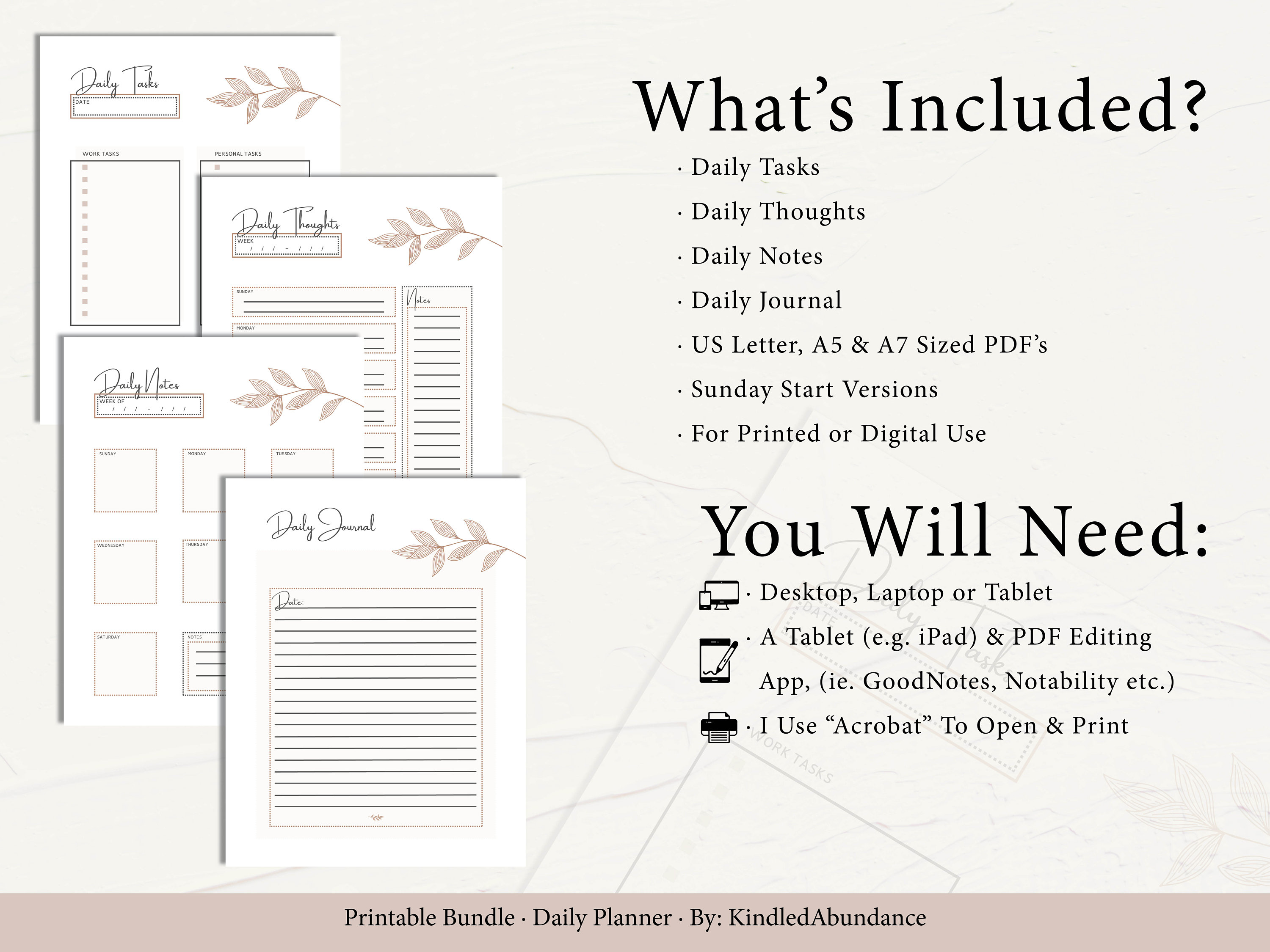 Undated Daily Planner, Printable Planner, Planner Set, Planner Inserts ...