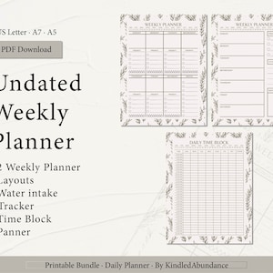 Undated 2 Weekly Planners, Water Intake, Block Schedule, Printable ...