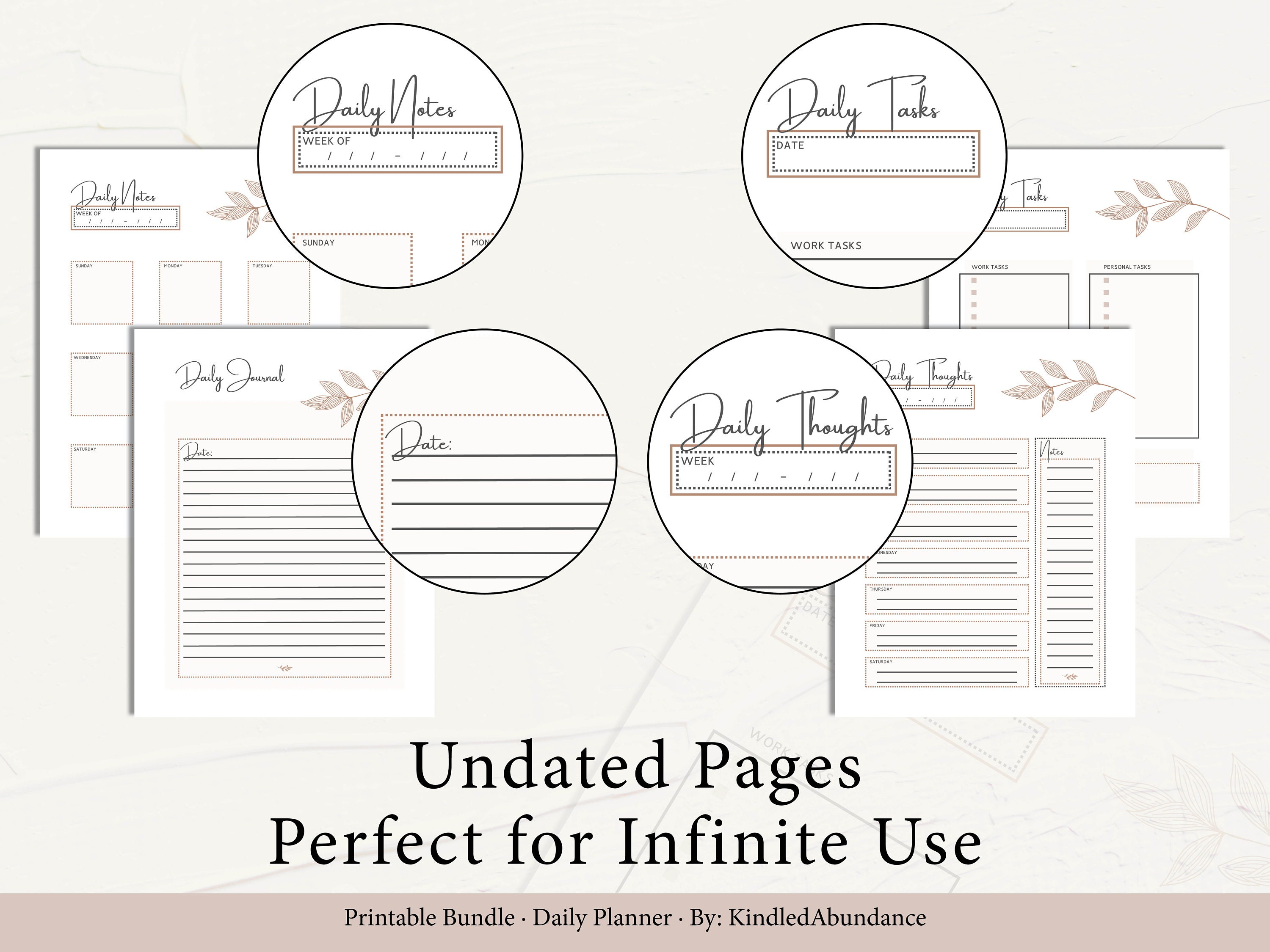 Undated Daily Planner, Printable Planner, Planner Set, Planner Inserts ...