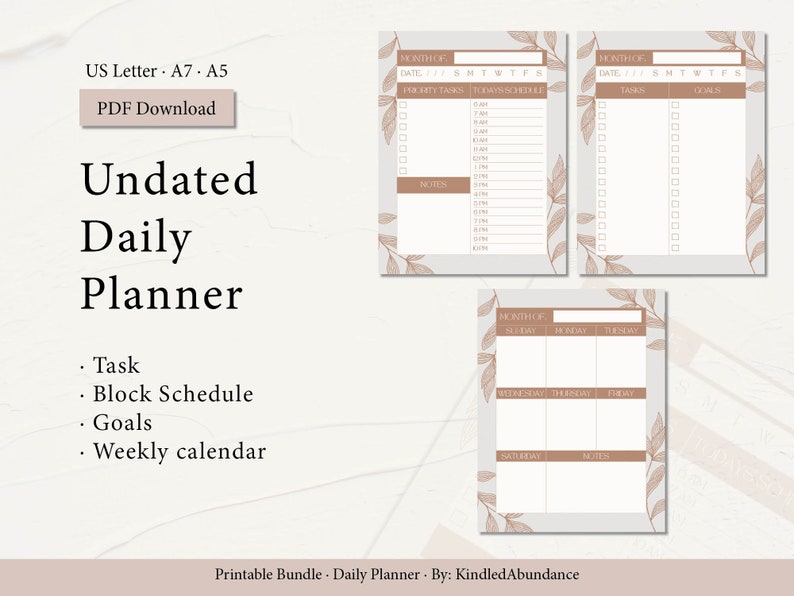 Undated Daily Planner, Printable Planner, Planner Set, Planner Agenda ...