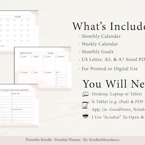 Undated Monthly Planner, Weekly Planner, Printable Planner, Planner Set ...