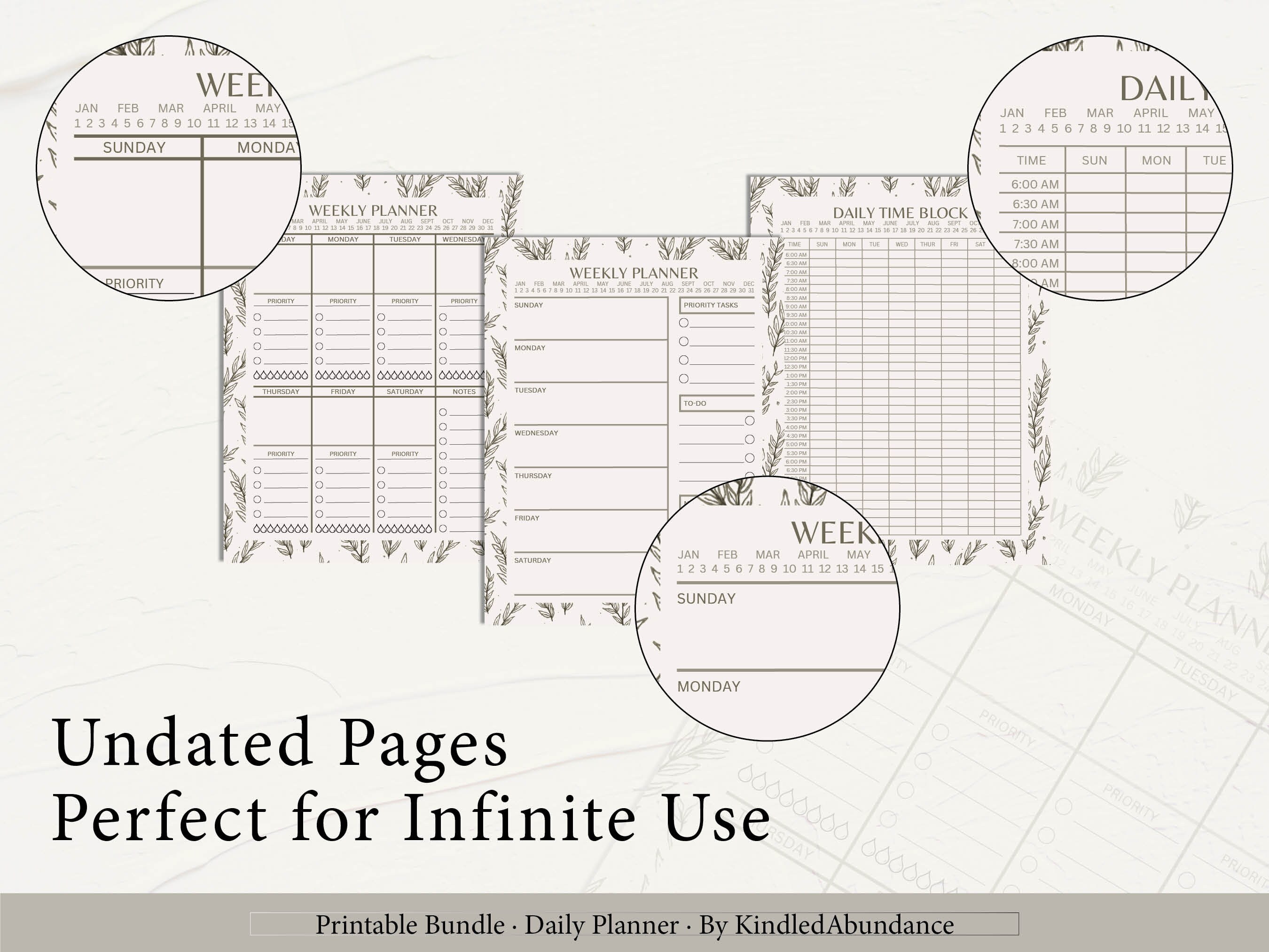 Undated 2 Weekly Planners, Water Intake, Block Schedule, Printable ...
