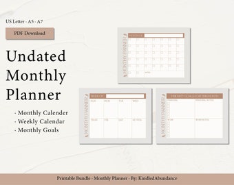 Undated Monthly Planner, Weekly Planner, Printable Planner, Planner Set ...