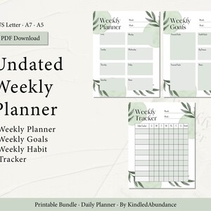 Undated Weekly Planner, Weekly Goals, Habit Tracker, Printable Planner ...