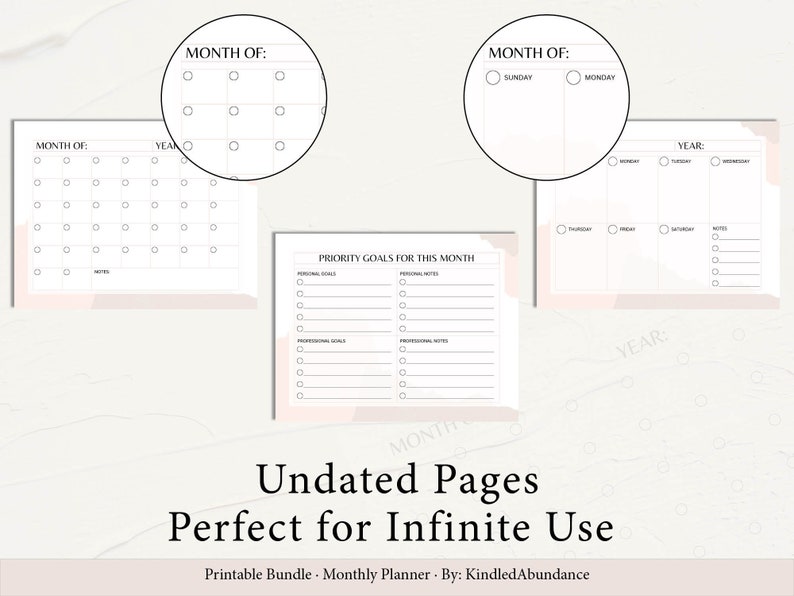 Undated Monthly Planner, Weekly Planner, Printable Planner, Planner Set ...