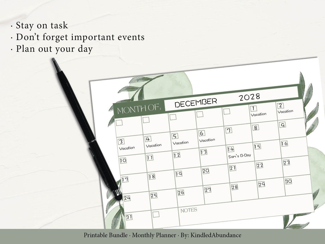 Undated Monthly Planner, Weekly Planner, Printable Planner, Planner Set ...
