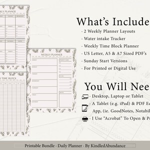 Undated 2 Weekly Planners, Water Intake, Block Schedule, Printable ...