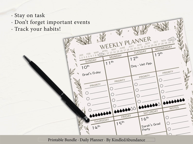 Undated 2 Weekly Planners, Water Intake, Block Schedule, Printable ...