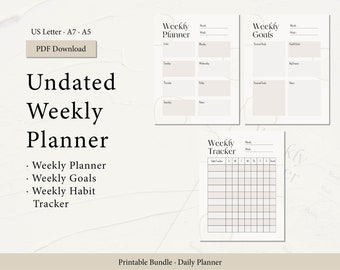 Undated Weekly Planner Weekly Goals Habit Tracker Printable - Etsy