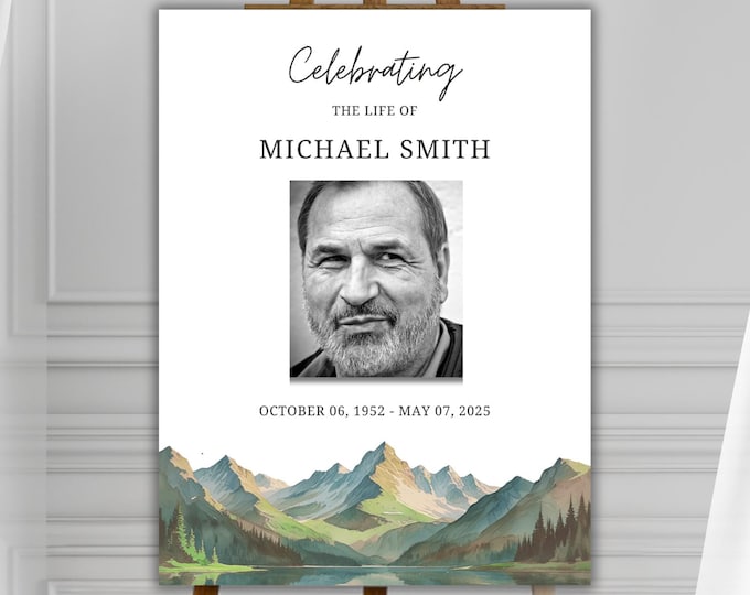 DIY EDITABLE Mountain Landscape Funeral Poster Board for Biker Trucker ...