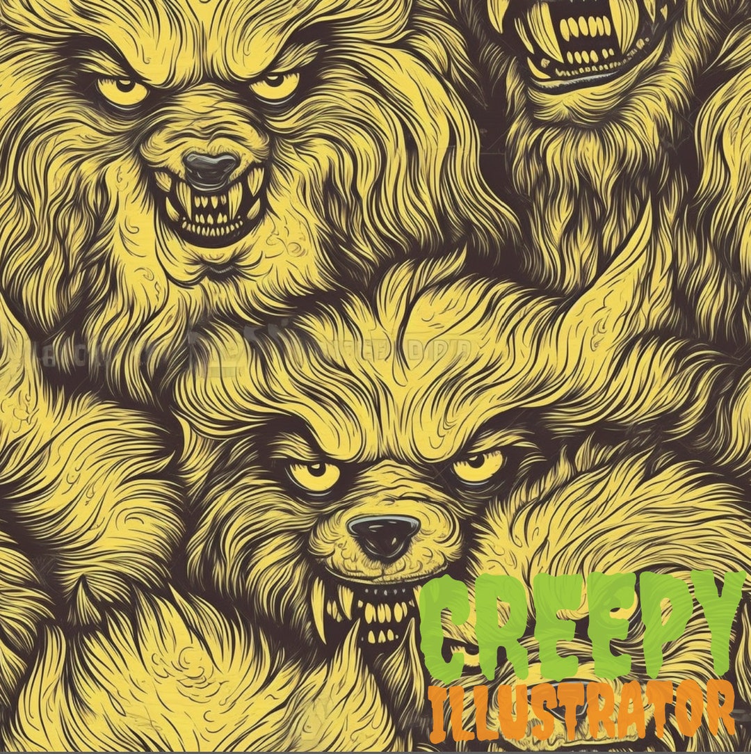 Creepy Yellow Werewolf Digital Design - Etsy