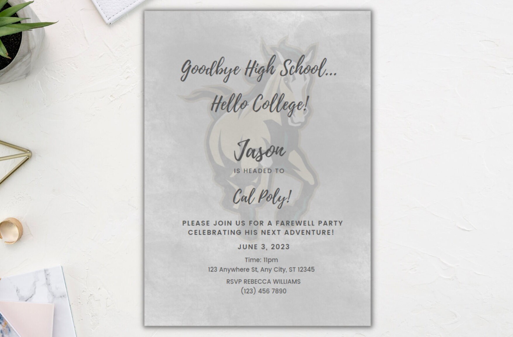 Cal Poly / Gray / Semi-custom Graduation Party Invitation / Print-at ...