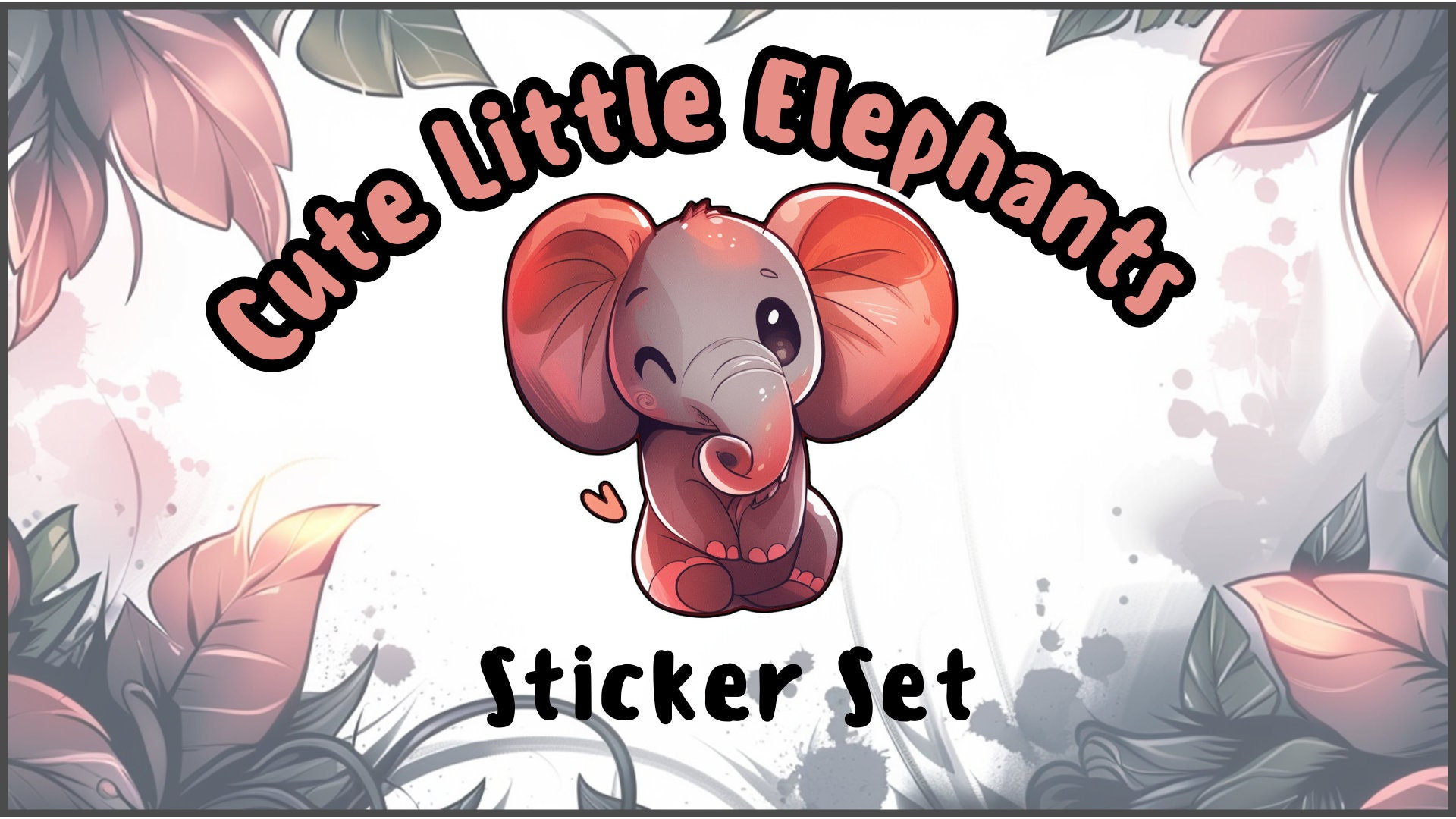 Cute Little Elephants Sticker Set, PNG, Digital Stickers Bundle ...