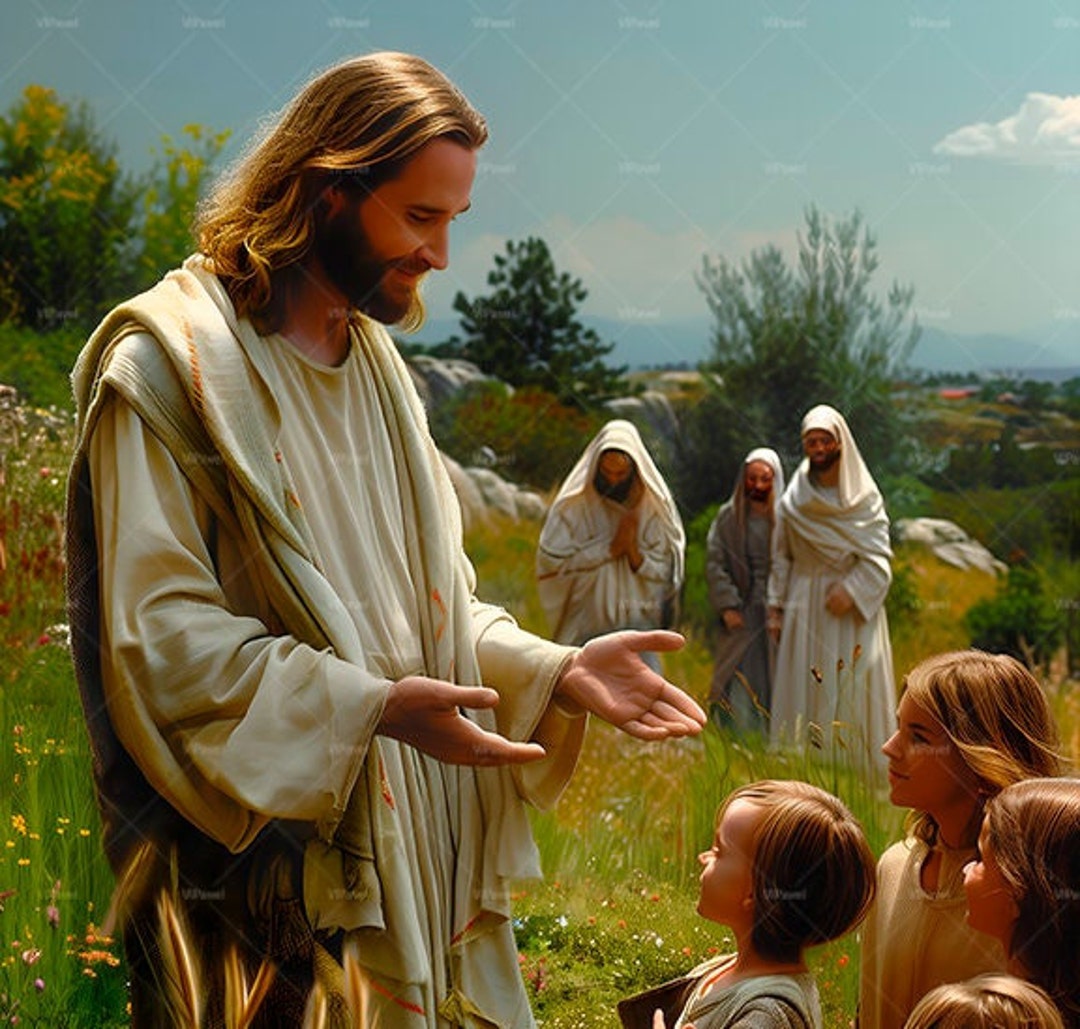 Heavenly Touch: Jesus Blesses the Little Ones - Digital Art. 300 DPI ...