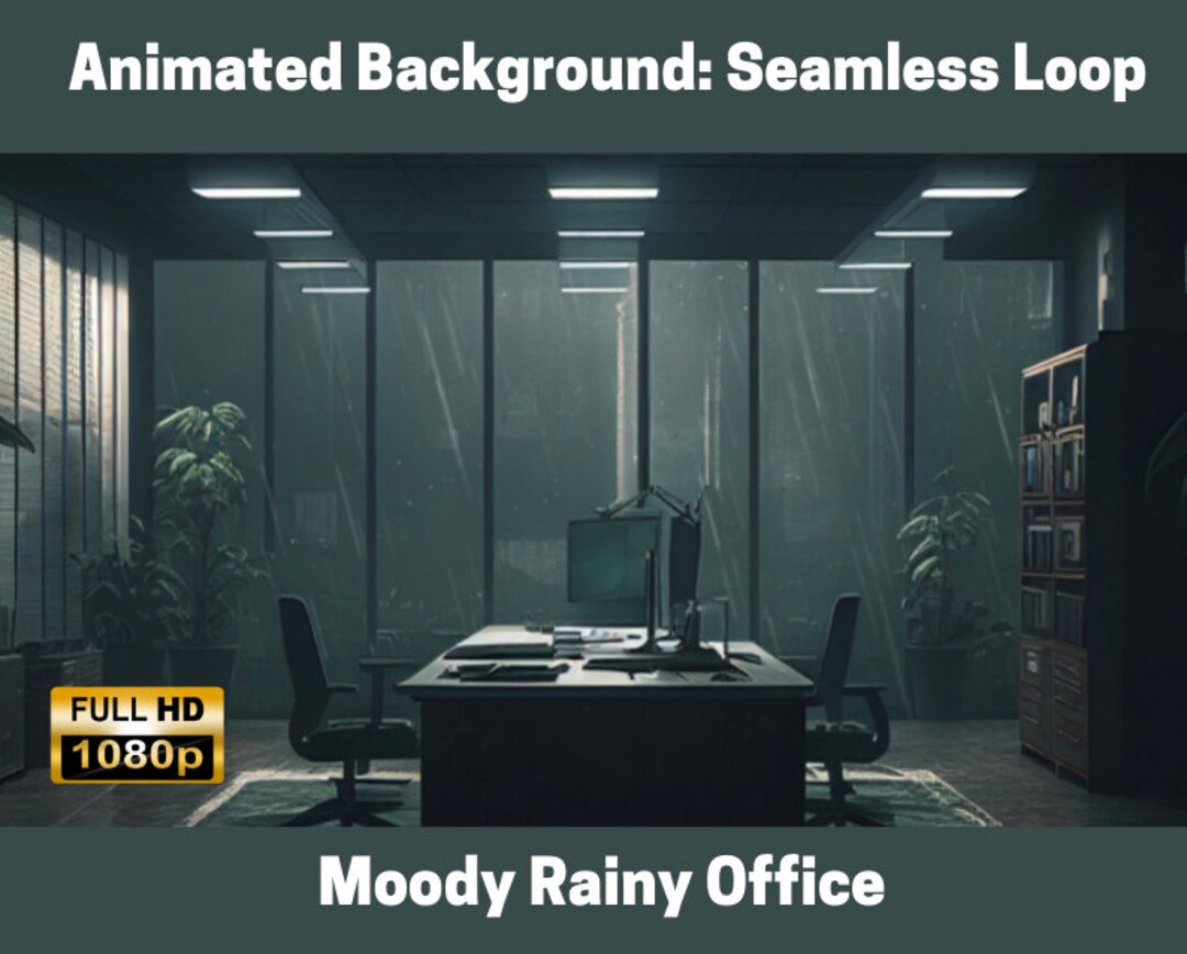 HD ANIMATED BACKGROUND Moody Rainy Office/ Vtuber/ Stream Background ...