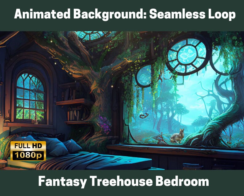 HD ANIMATED BACKGROUND Fantasy Treehouse Bedroom / Vtuber Twitch Stream ...