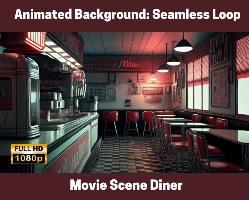 HD ANIMATED BACKGROUND Movie Scene Diner/ Vtuber Twitch Overlay ...