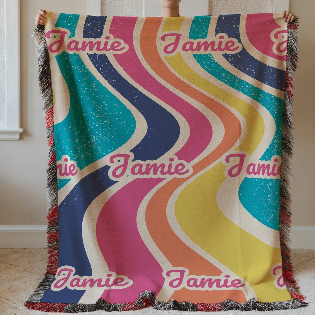 Personalized Retro Woven Throw Blanket: Colorful 90s Decor - Etsy