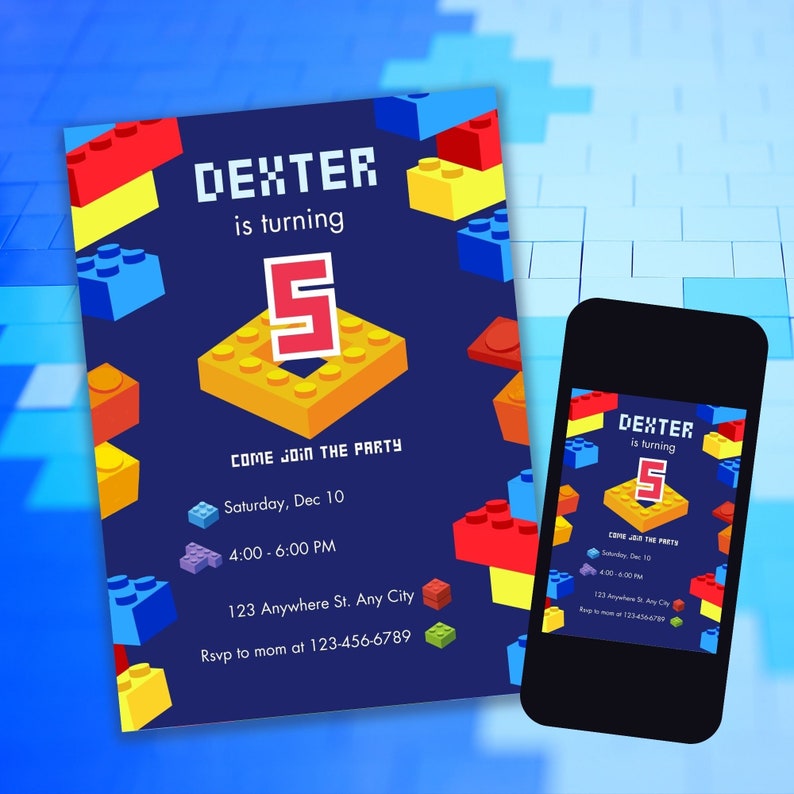 Editable Kids Invite SMS Building Blocks Birthday Invitation Printable ...