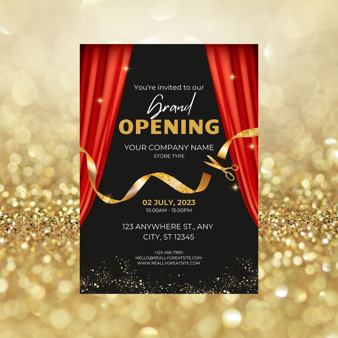 Grand Opening Invitation Red Gold Black, Grand Opening Party Invitation ...