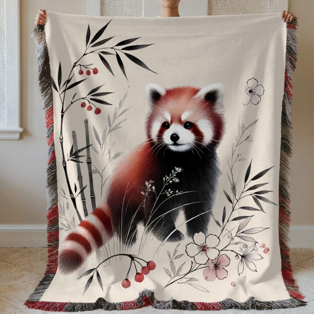Red Panda Throw Blanket, Cozy Woven Blanket, Cute Red Panda Animal ...