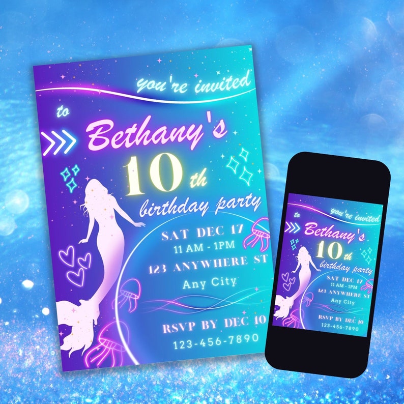 Mermaid Birthday Invitation, Purple Teal Mermaid Invitation, Daughter ...