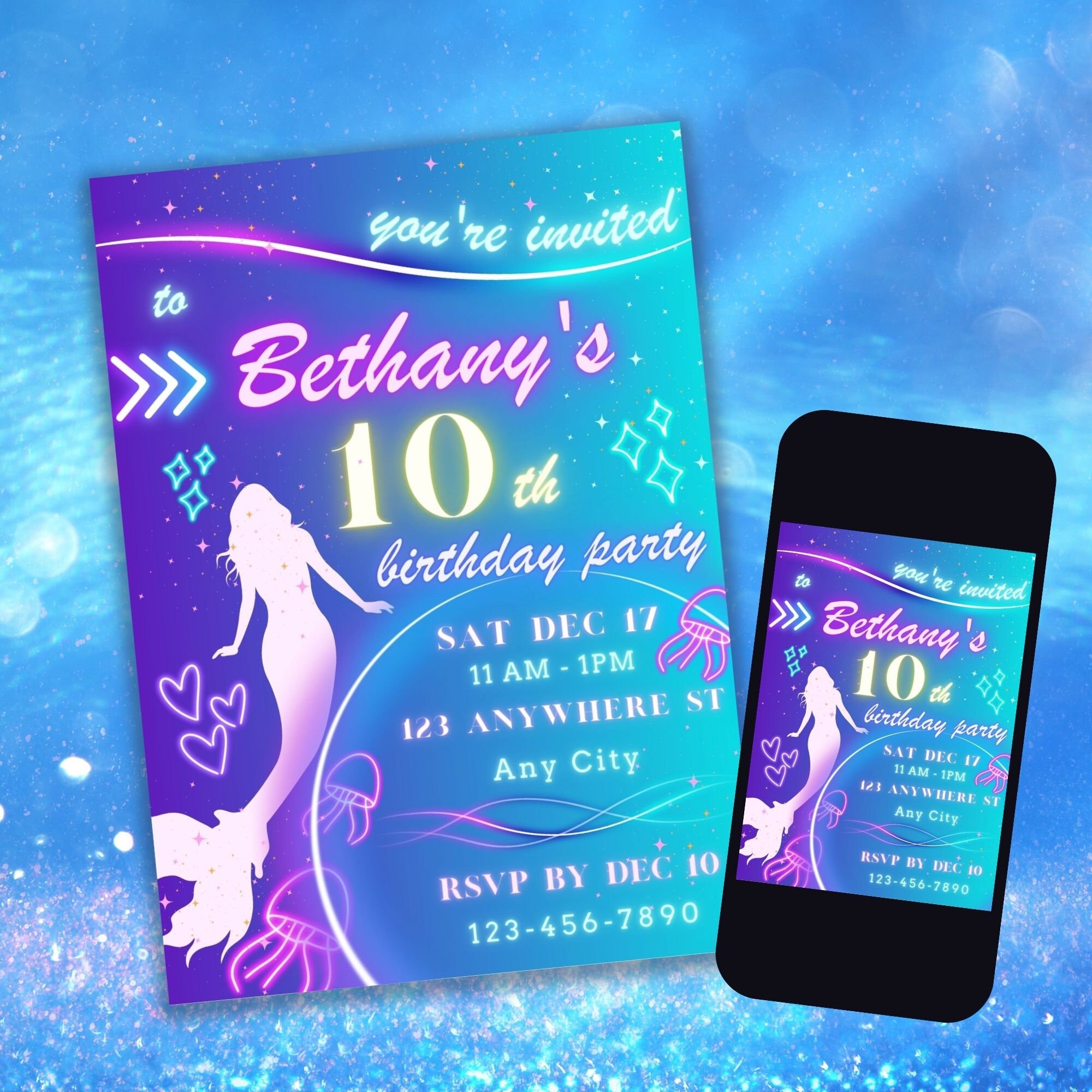 Mermaid Birthday Invitation, Purple Teal Mermaid Invitation, Daughter ...