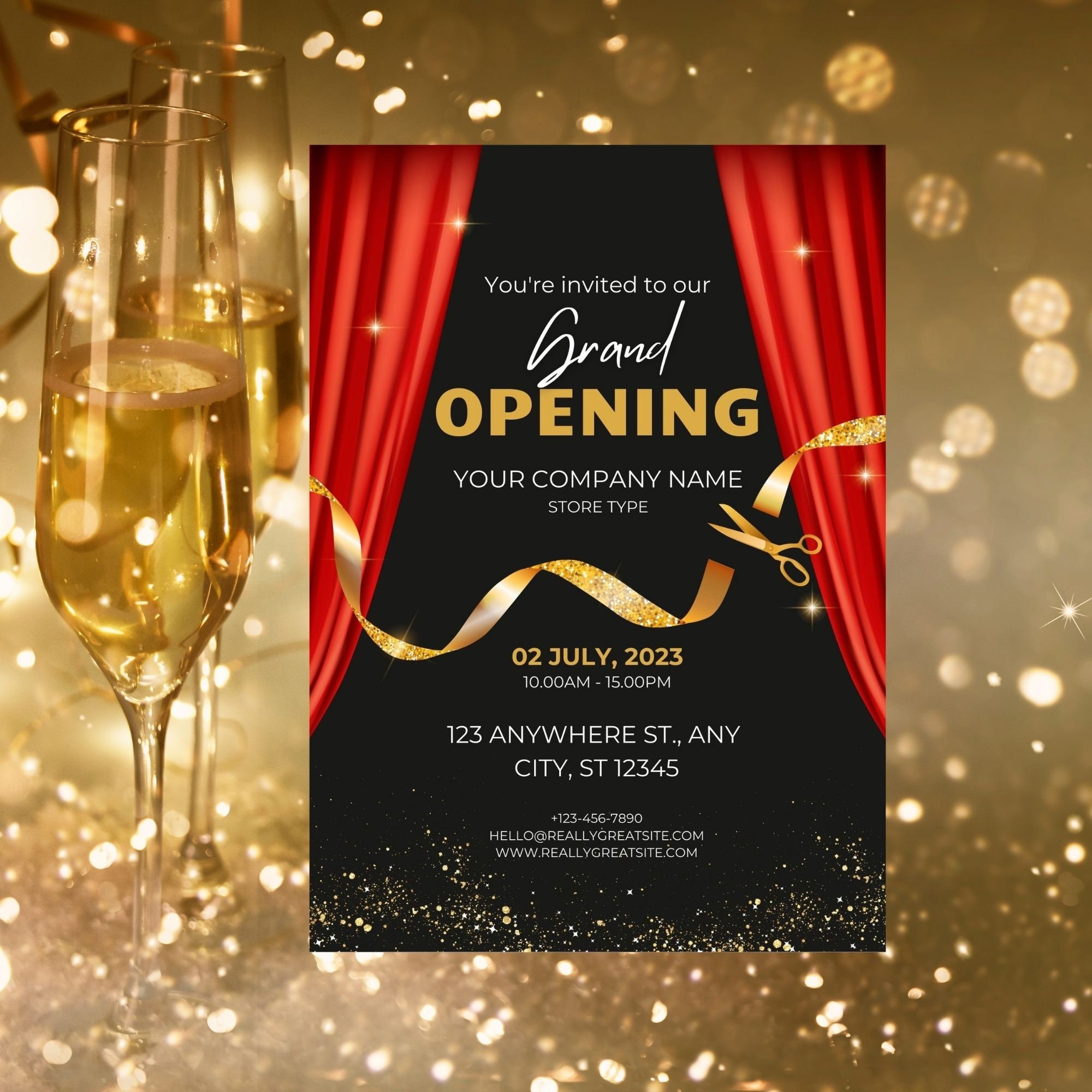 Grand Opening Invitation Red Gold Black, Grand Opening Party Invitation ...